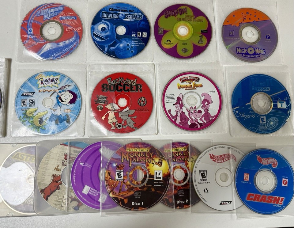 Vtg Lot Of 28 PC Computer CD-ROM Games Monsters Inc Hot Wheels Rugrats ...