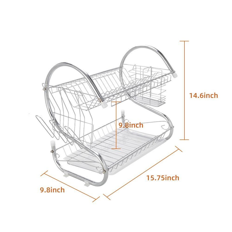 2-Tier Multi-function Stainless Steel Dish Drying Rack,Cup Drainer ...