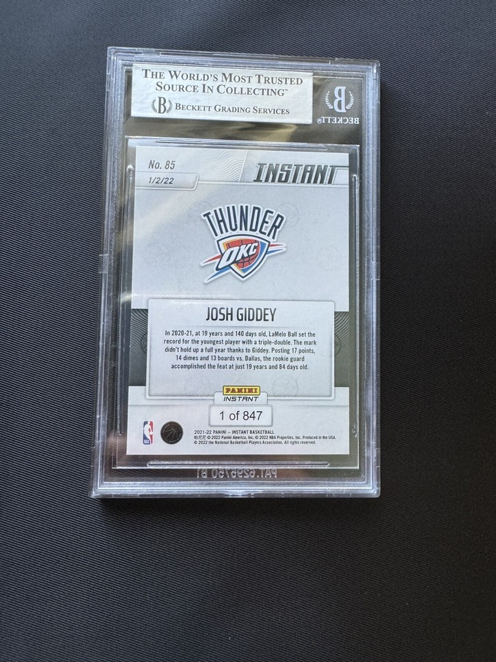 Josh Giddey signed autographed instant rookie card #85 beckett COA /847 ...