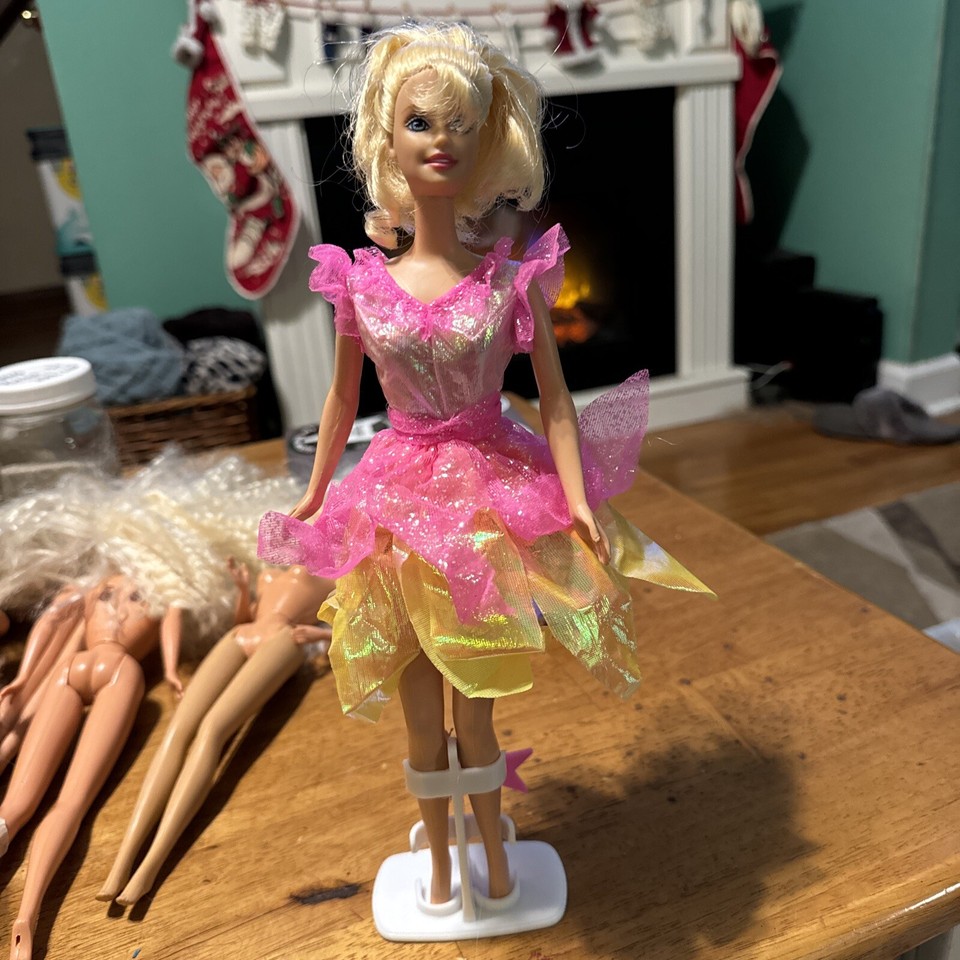 1998 Bubble Fairy Barbie Doll Pull String Twirling Pink & Yellow Tutu ...