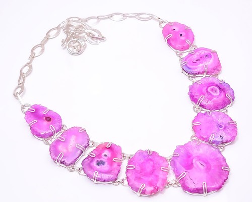 Pink Solar Eye Quartz Drusy 925 Sterling Silver Necklace Adjustable 21 ...