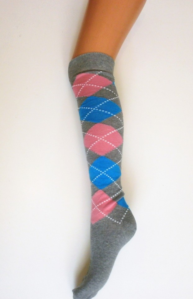 ARGYLE CHECK DIAMOND STRETCH LONG KNEE HIGH SOCKS PUB GOLF FANCY DRESS ...
