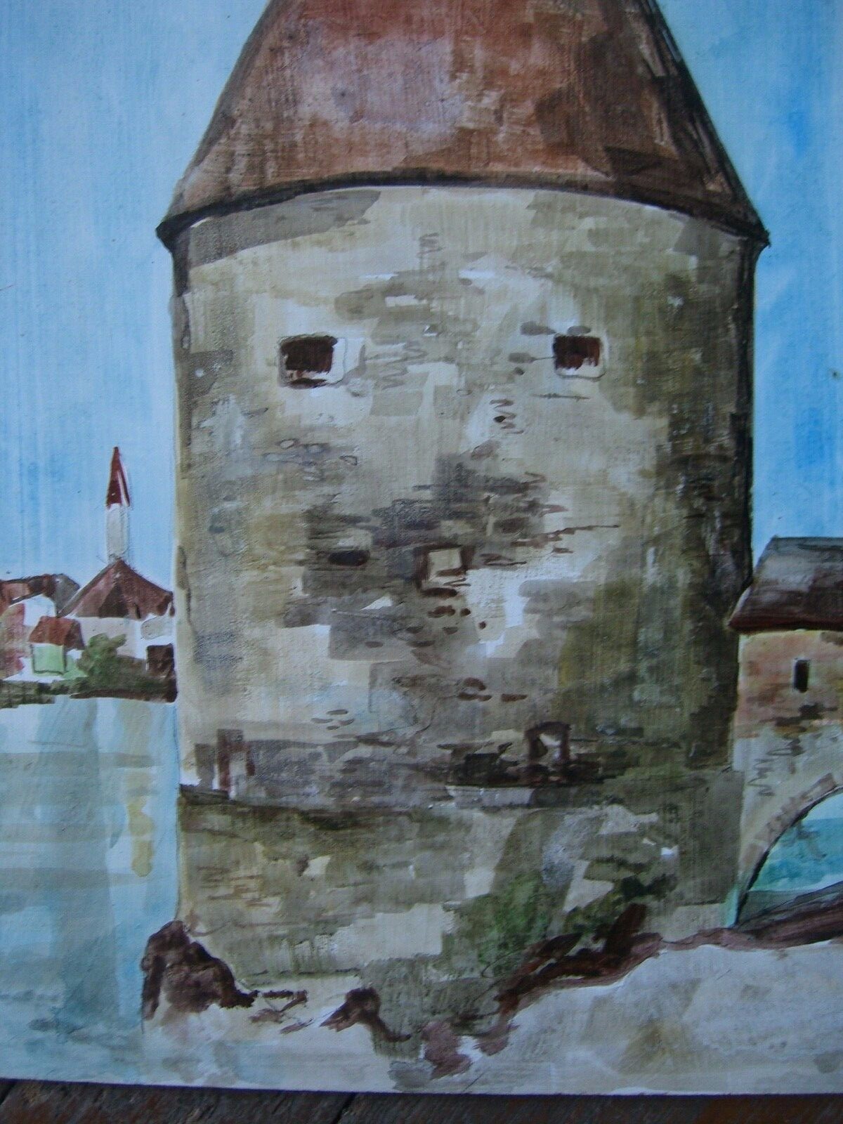 ::PASSAU STADT MAUER TURM FRONT ANSICHT URLAUB GEMÄLDE WASSER FLUSS ...