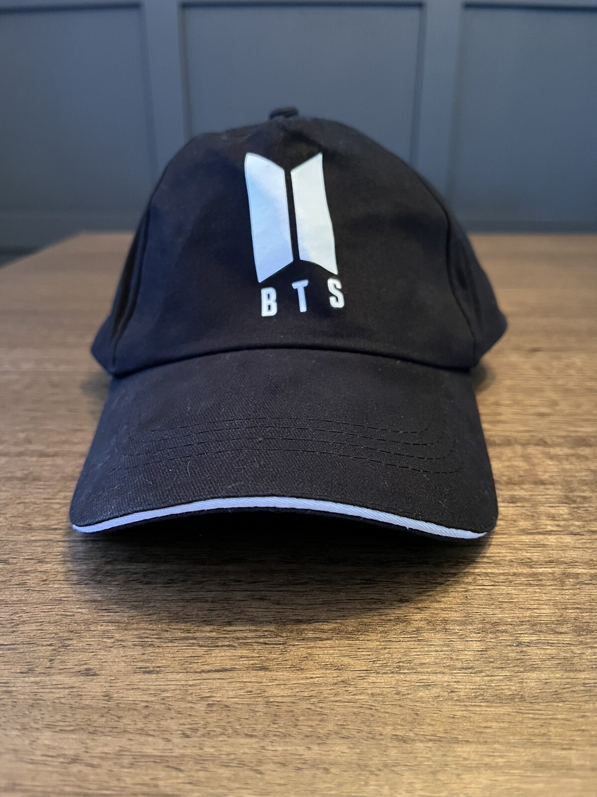 BTS K-Pop Baseball Cap Hat Printed White Logo Black Fabric Adjustable ...