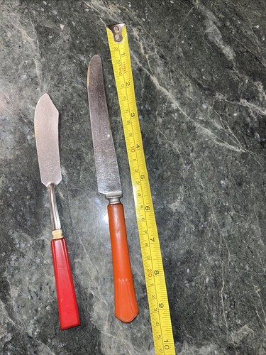 2 AWESOME VINTAGE CHERRY RED & Orange BAKELITE KNIFE 1E | eBay