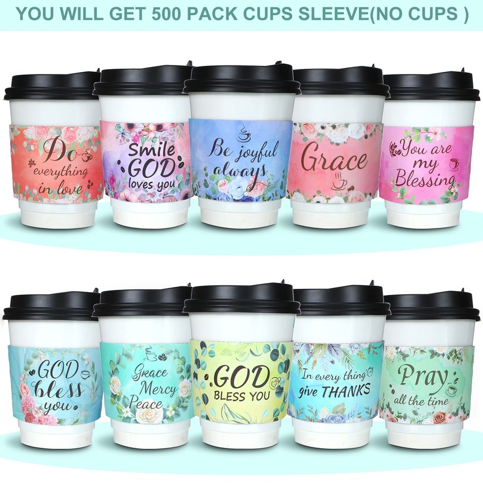500 Pcs Christian Coffee Cups Sleeves Bulk Motivational Religious Bible ...