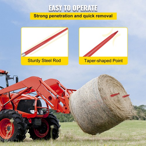 2Pcs Hay Bale Spear 49" 4500 lbs Capacity Spike Fork for Tractors ...
