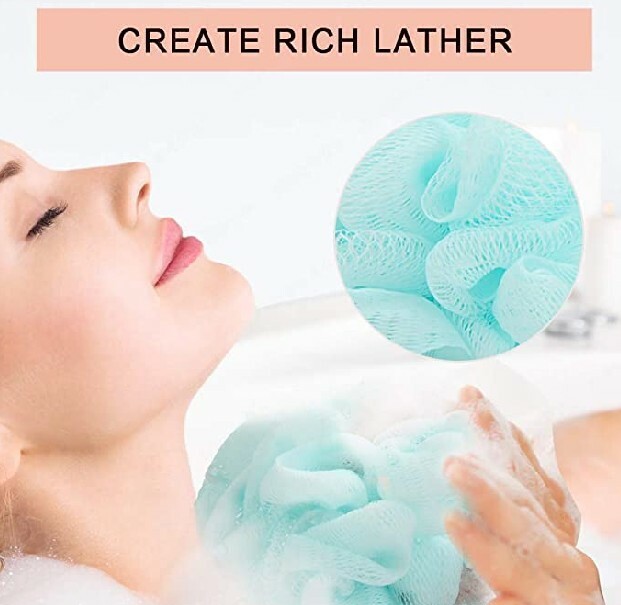 3 PK rainbow color Loofah Bath Sponge Shower Pouf Ball Double Mesh | eBay