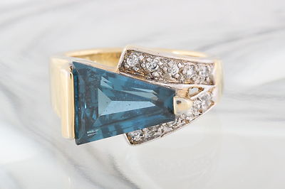 UTC GOLDTONE OVER STERLING BLUE TOPAZ CLEAR CRYSTALS RING SIZE 7 1/2 ...