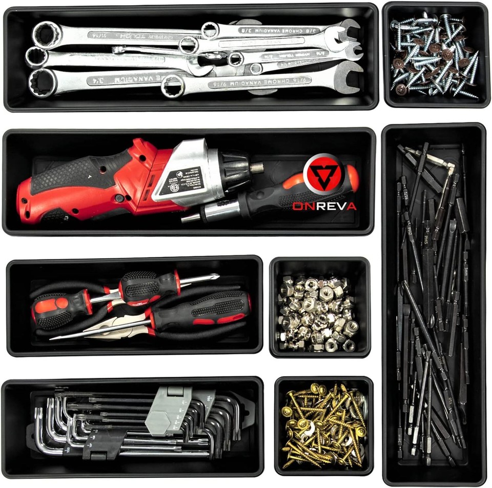 Tool Box Organizer Tray Set, Toolbox Storage Non-Slip Trays, Rolling ...