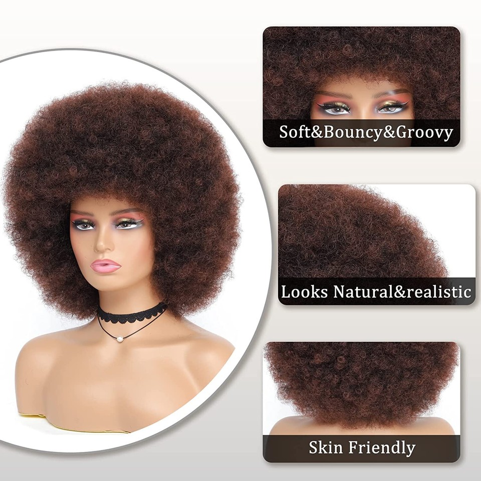 BaoZha Tou 70s tight kinky curly auburn brown afro costume wig man ...