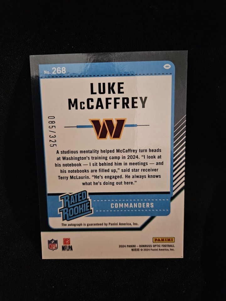 2024 Panini Donruss Optic - Rated Rookie Luke McCaffrey #268 Autographs ...