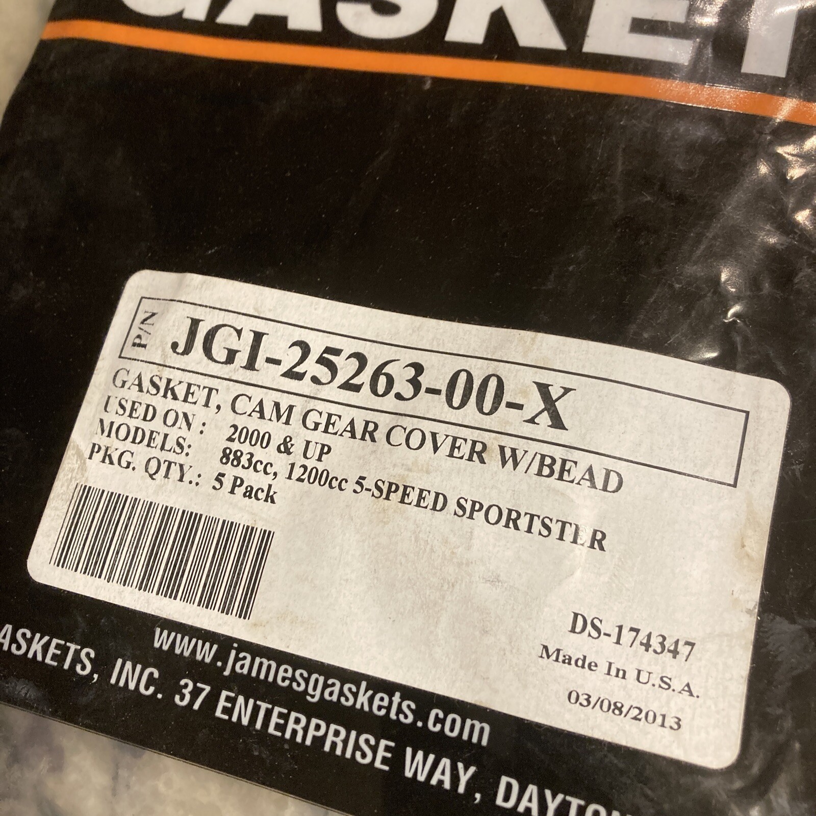 QTY1 James Gasket JGI-25263-00-X Cam Gear Cover W/ Silicone Bead Harley ...