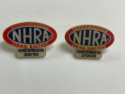 2 pieces 2008 and 2010 NHRA DRAG RACING Membership HAT Pins, LAPEL Pin ...