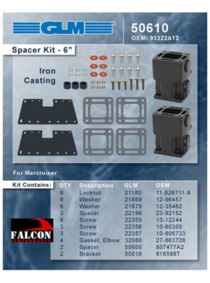 GLM Marine V6 & V8 6" inch Spacers Kit for Riser 305, 350, 377, 454 ...