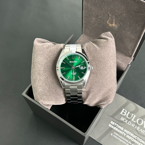 Bulova Surveyor 96B429 Automatic Green Dial Men's Stainless Steel Watch ...