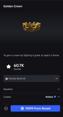 Golden Crown Roblox limited (Clean) | eBay