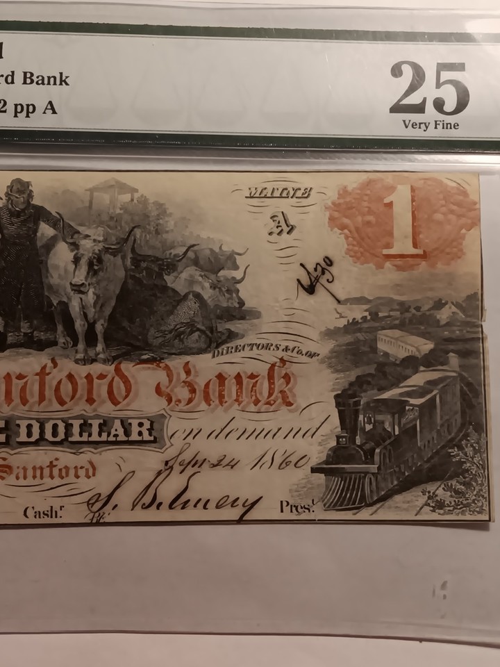 1860 $1 Paper Money Guaranty Of Sanford, Maine. ME535Ga S.N.2902 pp A ...