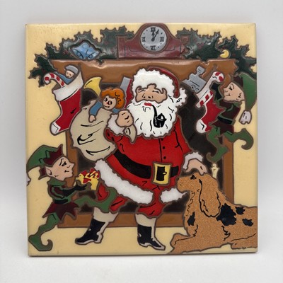 VINTAGE 1983 ARIUS SANTA FE ART TILE "SANTA & ELVES” 8 X 8 Decoration ...