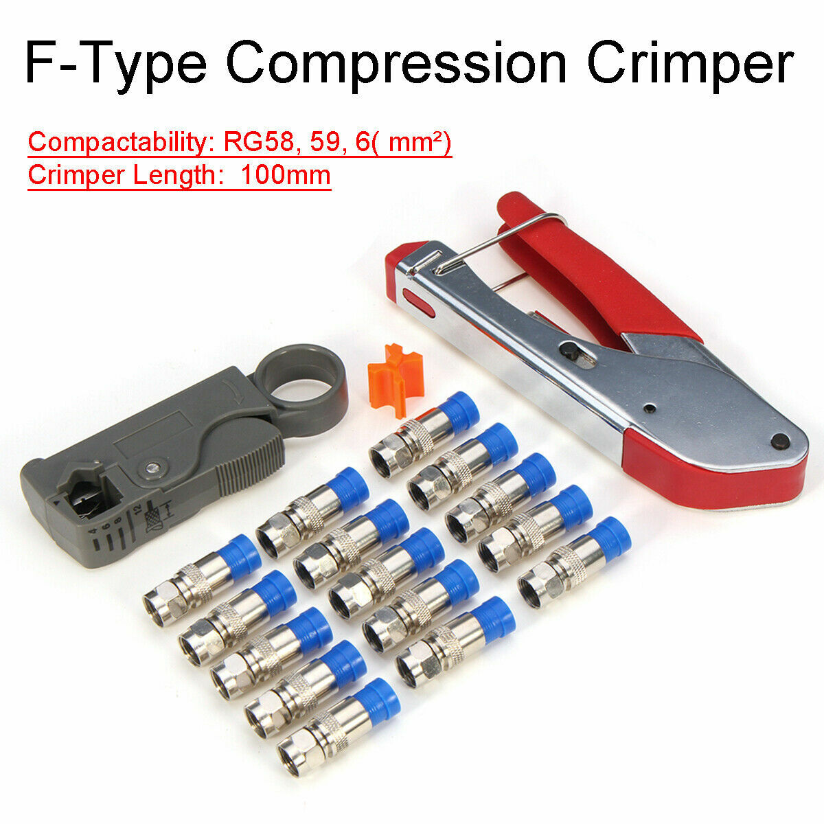 F-Type Compression Crimper Rotary Coaxial Cable Cutter Hand Tool + 15 ...