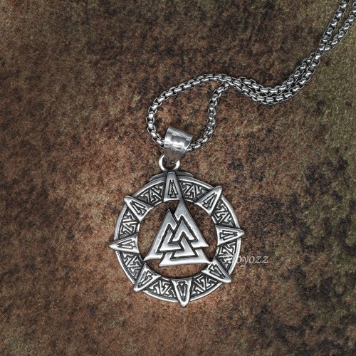 Stainless Steel Mens Viking Norse Slavic Pagan Valknut Pendant Necklace ...