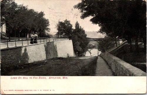 Postcard Lawe Street Bridge & Hill Fox River Appleton Wisconsin WI 1907 ...