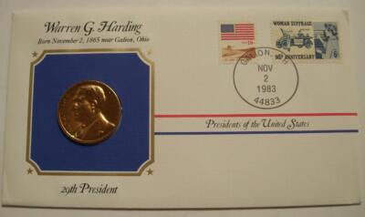 Bronze Warren Harding Presidential Medal Gold Plated in Stamped Cover ...