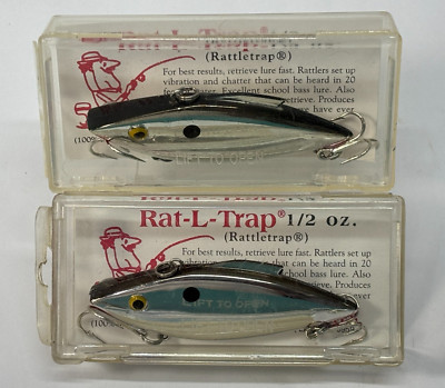 2 ~ Vintage Bill Lewis Rat-L-Trap Fishing Lure New In Box Silver Black ...