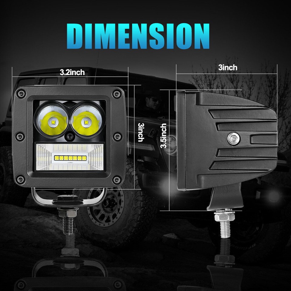 2x 3" 90W LED Work Light Cube Bar Spot Flood Pods Truck Driving Fog Off road ATV | eBay