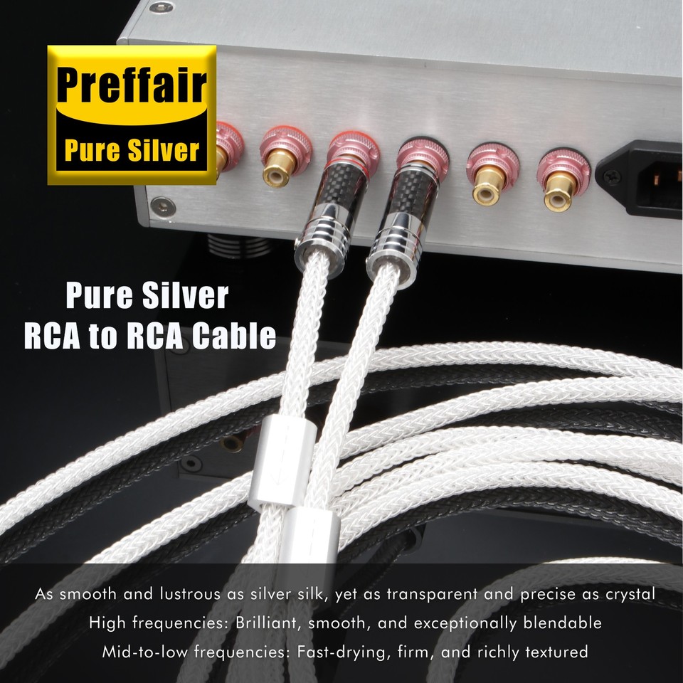 Pure Silver RCA Cable 99.99% Silver Conductor Rhodium Plated Plug 1 ...