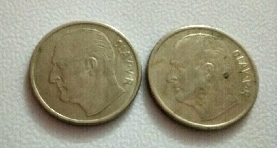 1970 1963 Norway 1.Krone Norge Coin, King Olav.V.R + Two 1 Rand 1977 ...