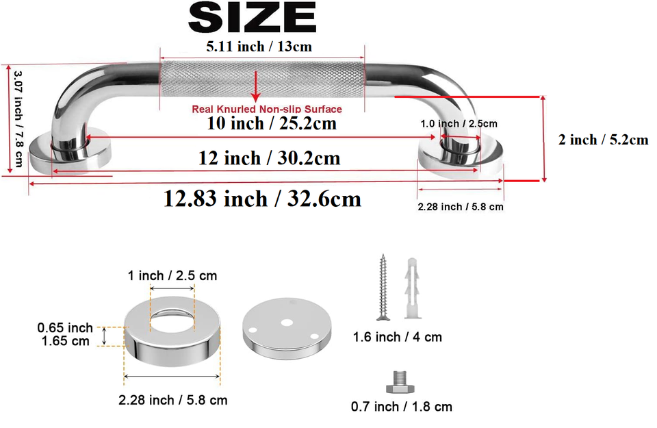 Stainless Steel Grab Bar, 2 Pack, Bathroom Stair Handles, by Healthline ...