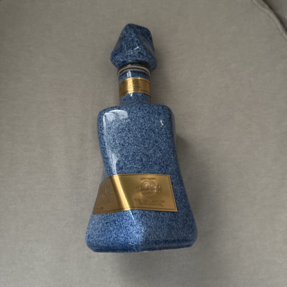 Adictivo Añejo Gold Tequila Empty Bottle Blue Glazed Ceramic Porcelain ...