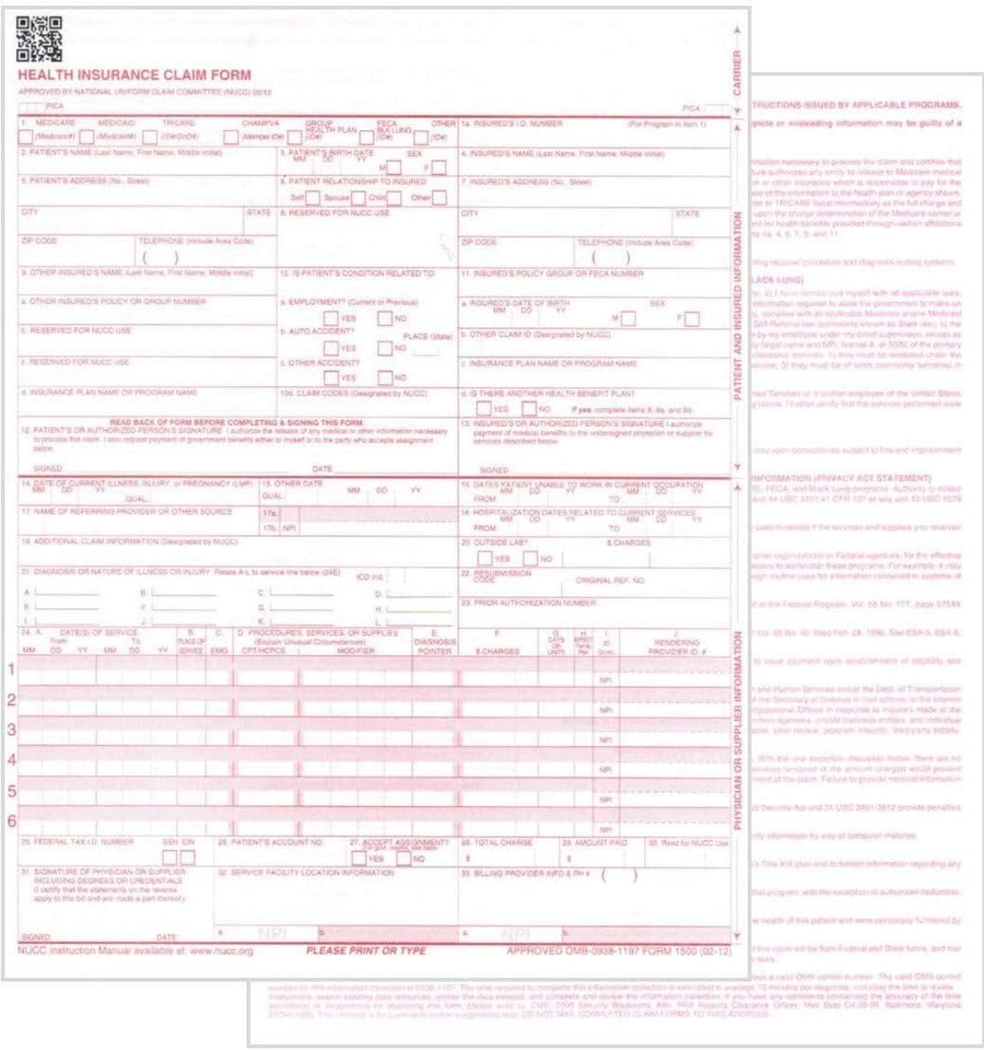 Health Insurance Claim Forms, New CMS-1500, HCFA (04/14 Medicare ...