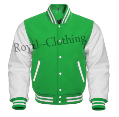 Varsity Letterman Baseball Kelly Green Wool and Genuine Leather Sleeves ...