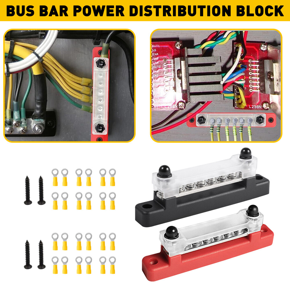 12V Terminal Block Bus Bar & 2x 12 Cover Distribution Bus Bar Auto Boat ...