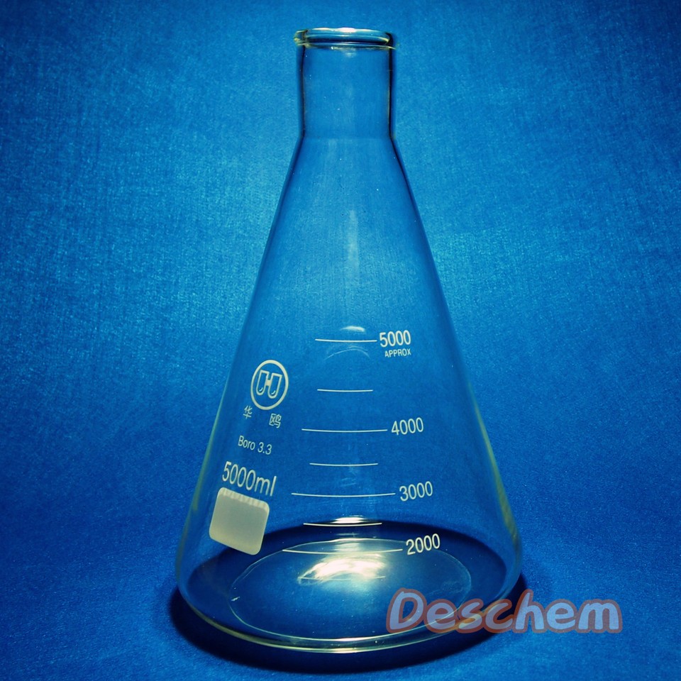 5000ml Glass Erlenmeyer Flask 5L Laboratory Conical Bottle W/Normal ...