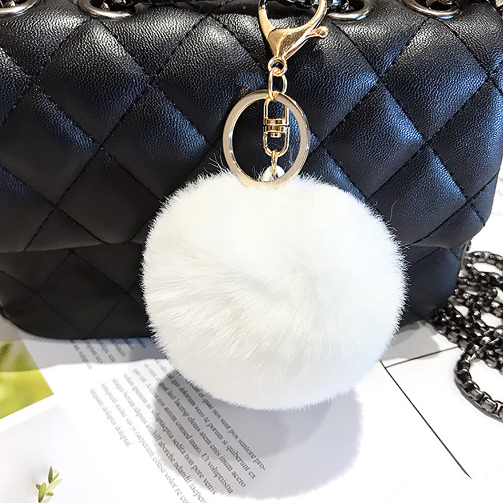 Fluffy Fur Pom Keychain Soft Plush Faux Rabbit Fur Ball Bag Pendant ...