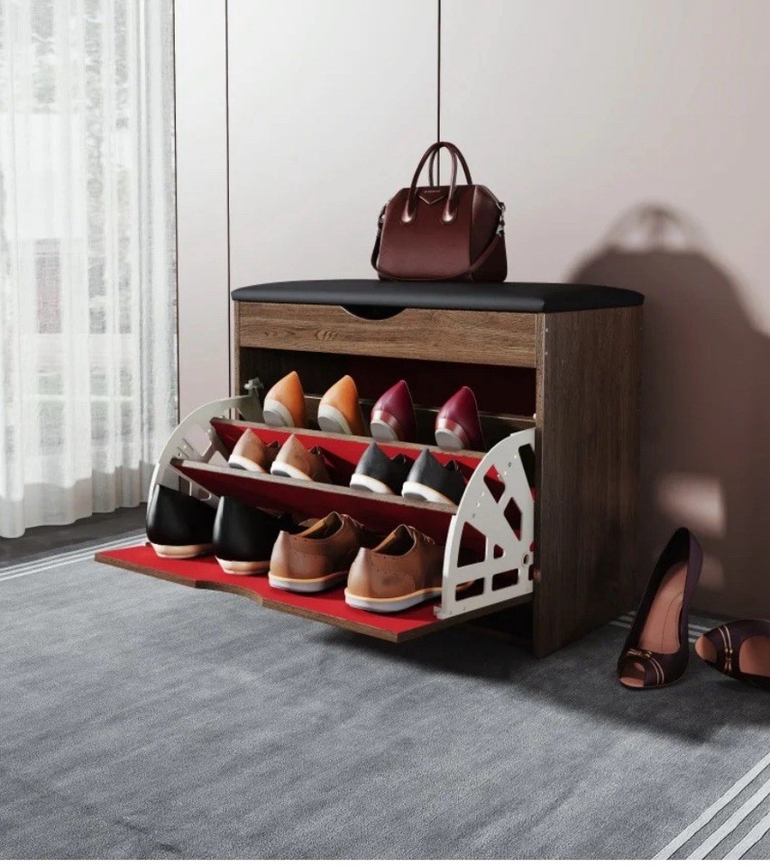 3-Tier Shoe Storage Cabinet w/ Doors - Space-Saving Multi-Shelf ...