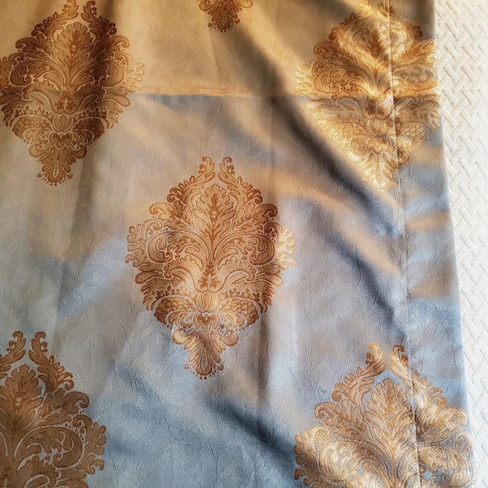 Ice Blue and Gold Brocade Curtain Panel 48" x 84" | eBay