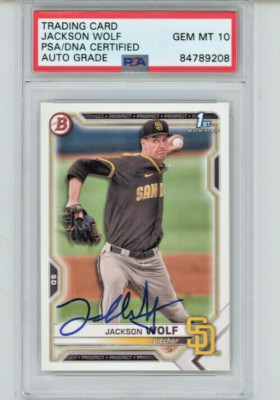 JACKSON WOLF AUTO 10 PSA DNA 2021 Bowman Draft Paper Baseball BD-141 ...