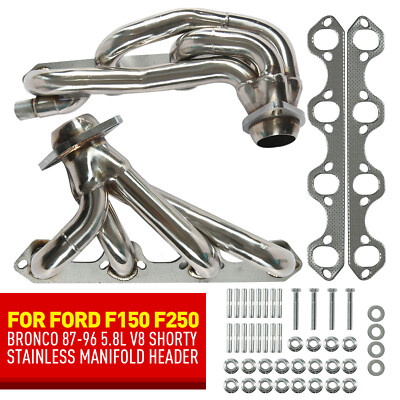 Stainless Manifold Headers Shorty fit for Ford F150 F250 Bronco 87-96 5 ...