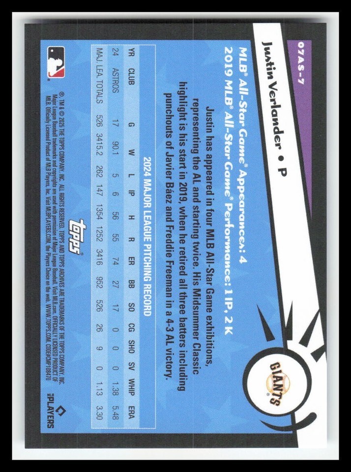 2025 Topps Archives '07 Topps All-Stars #07AS7 Justin Verlander | eBay