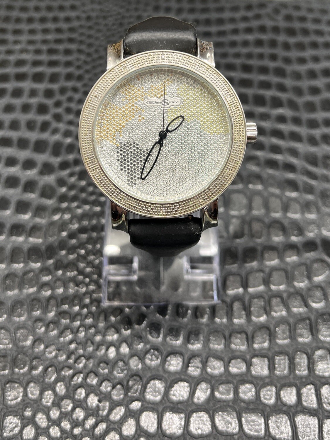 Techno Swiss .10cttw Real Diamond World Map Men’s Lux… - Gem