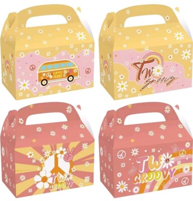 24 Piece Two Groovy Party Boxes Retro Hippie Boho Favors Boxes Goody ...