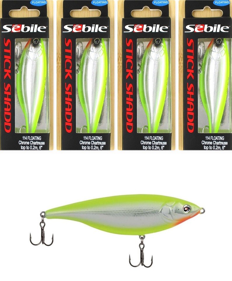 (4) Sebile Stick Shadd 114 Floating 4 1/2" Jerkbaits 1 Oz Chrome Chart ...