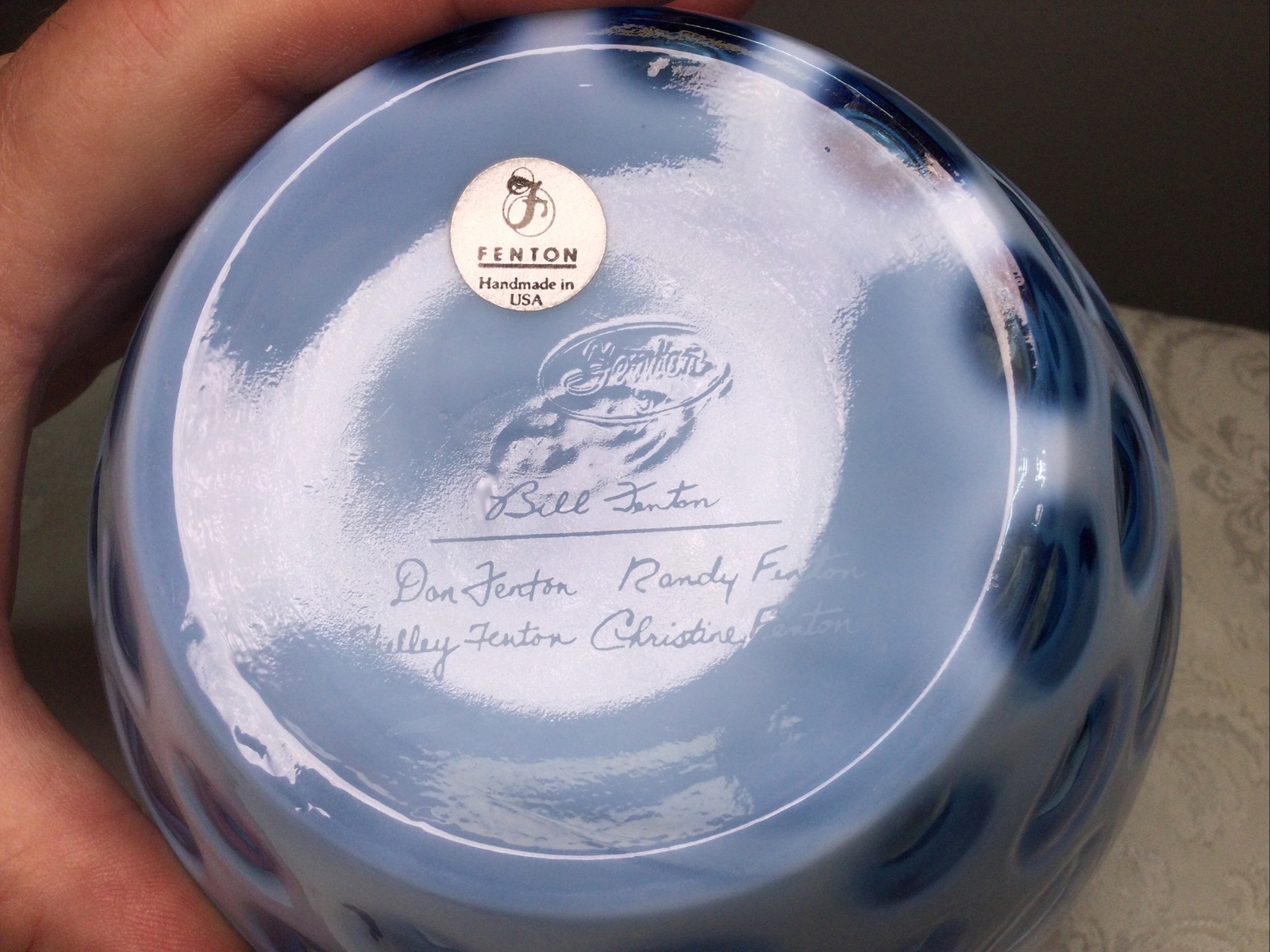 FENTON FAMILY SIGNATURE SERIES Blue Opalescent Coin Dot Ginger Jar 5 ...