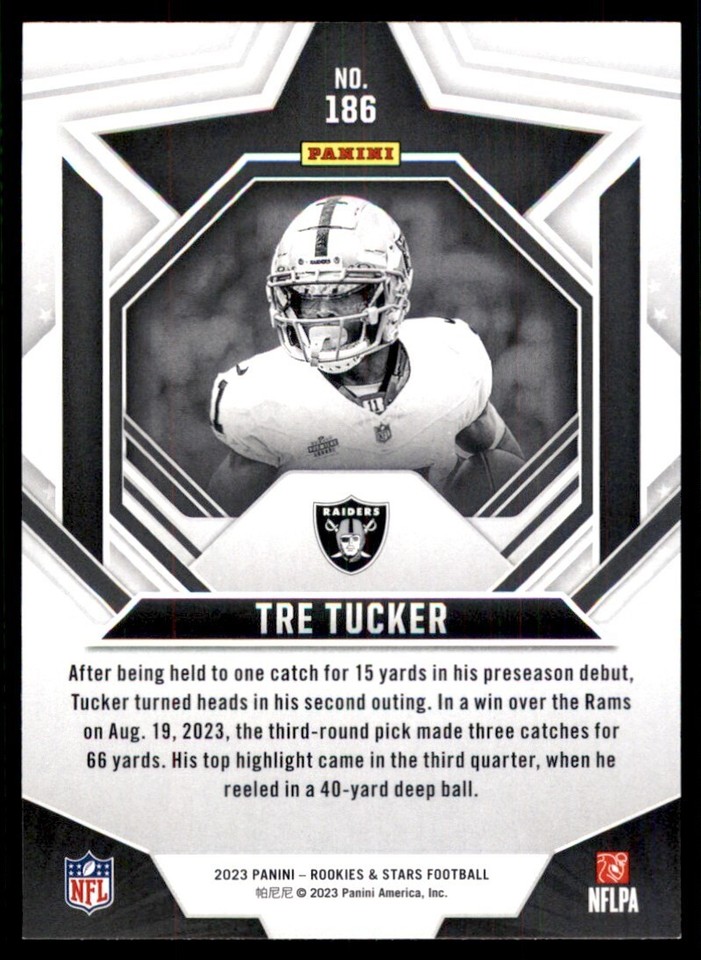 Tre Tucker 2023 Rookies & Stars Las Vegas Raiders #186 ROOKIE RC | eBay