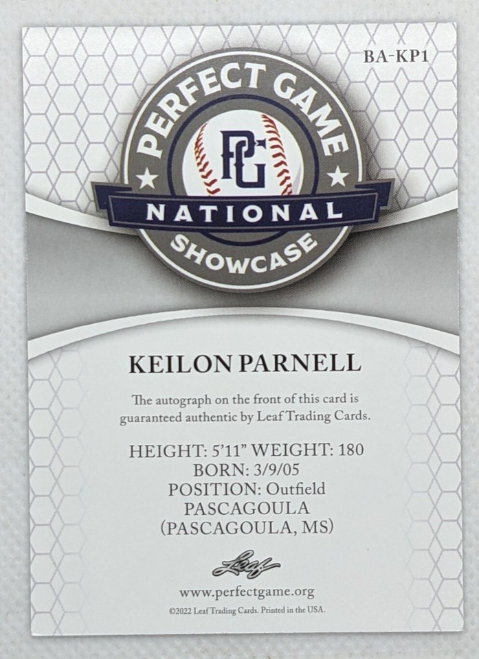 2022 LEAF PERFECT GAME NATIONAL SHOWCASE KEILON PARNELL 43/50 AUTO | eBay