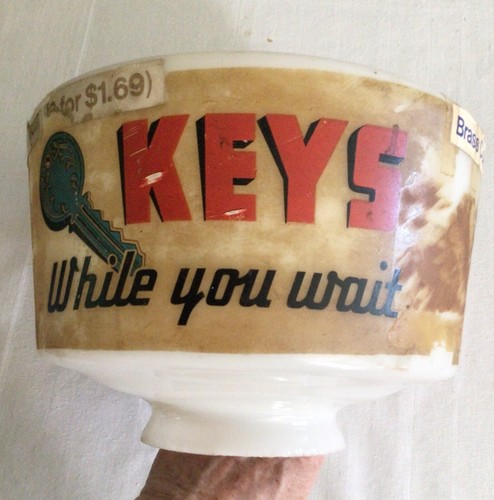 keys while you wait sign milk glass globe store lamp display colorful ...